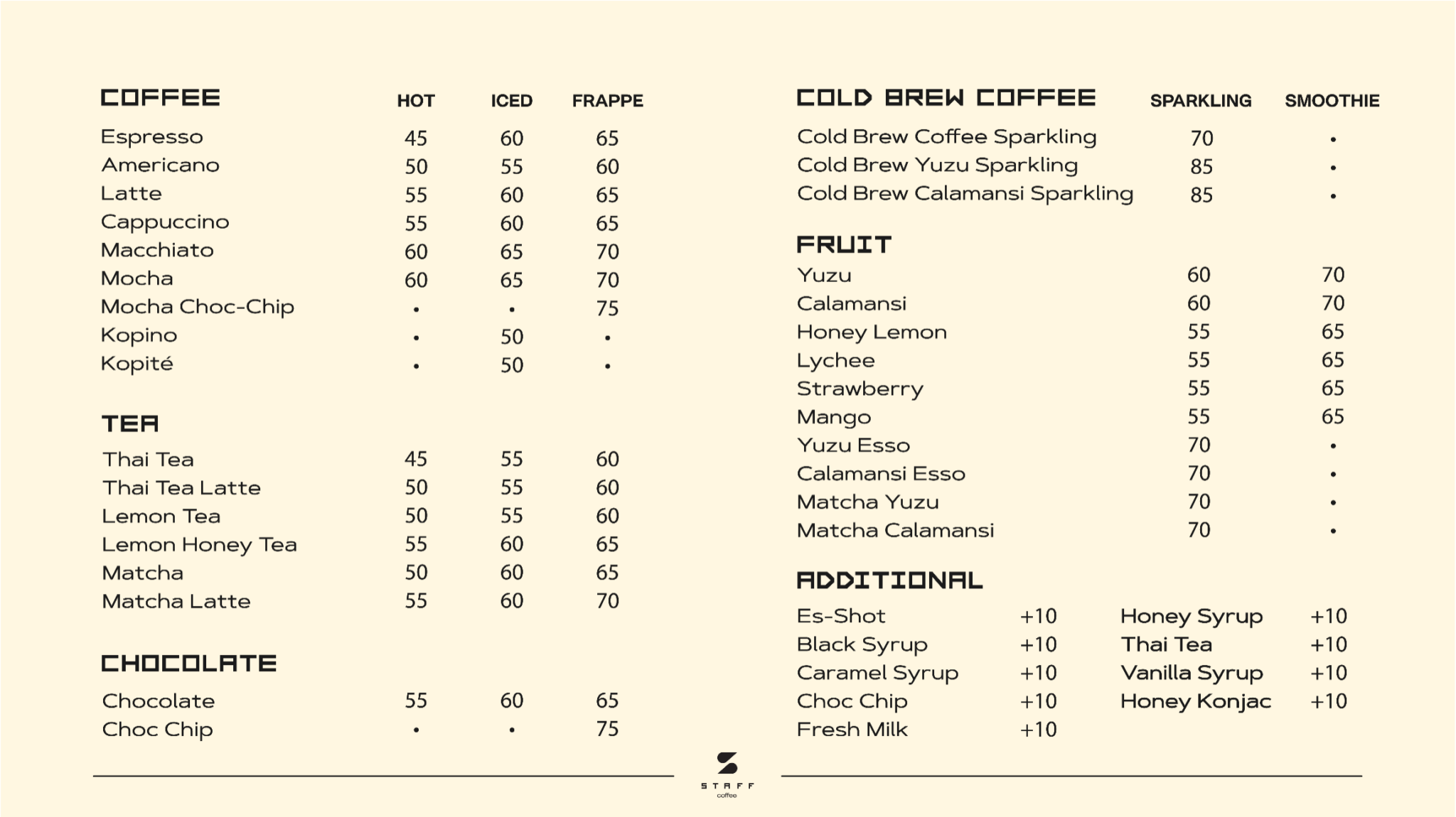 MENU – STAFF COFFEE
